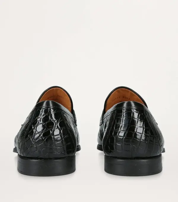 Magnanni Crocodile Leather Penny Loafers - Black