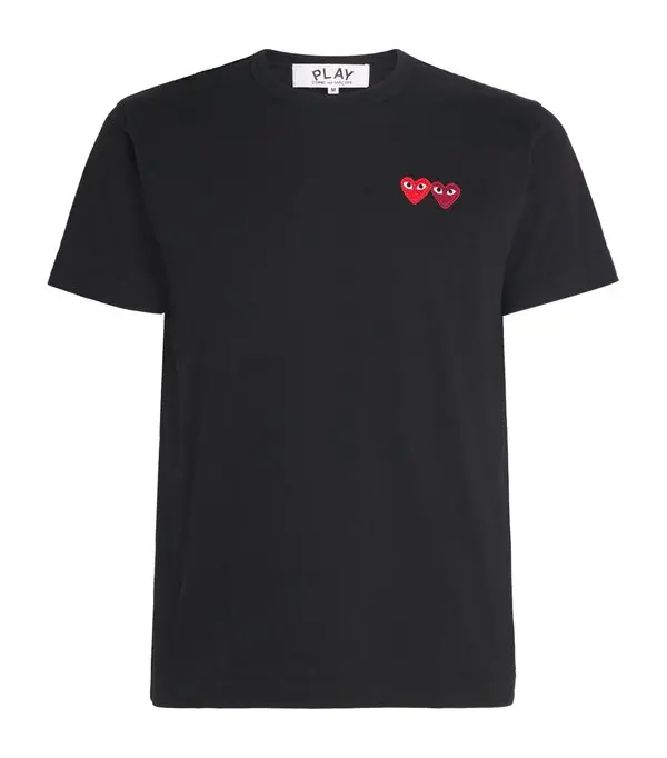 Play Comme Des Garcon Embroidered Double-heart T-shirt - Black
