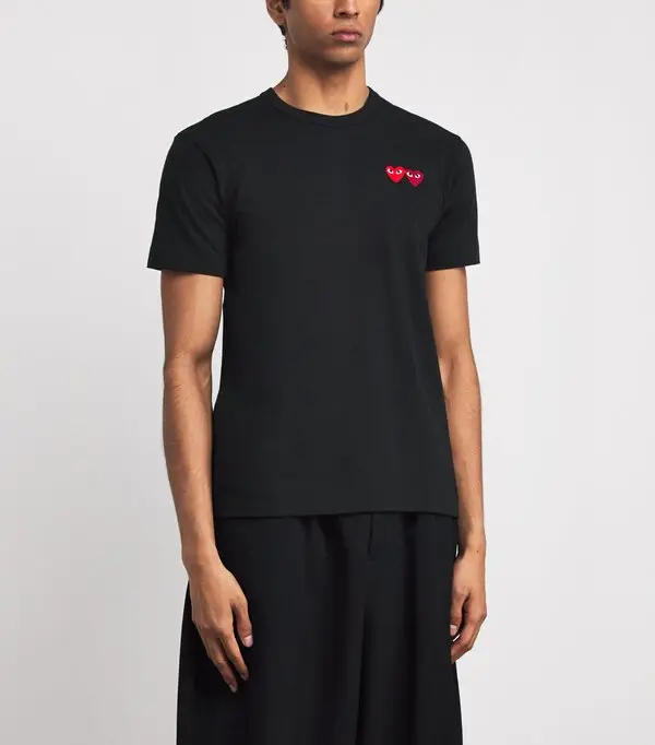 Play Comme Des Garcon Embroidered Double-heart T-shirt - Black