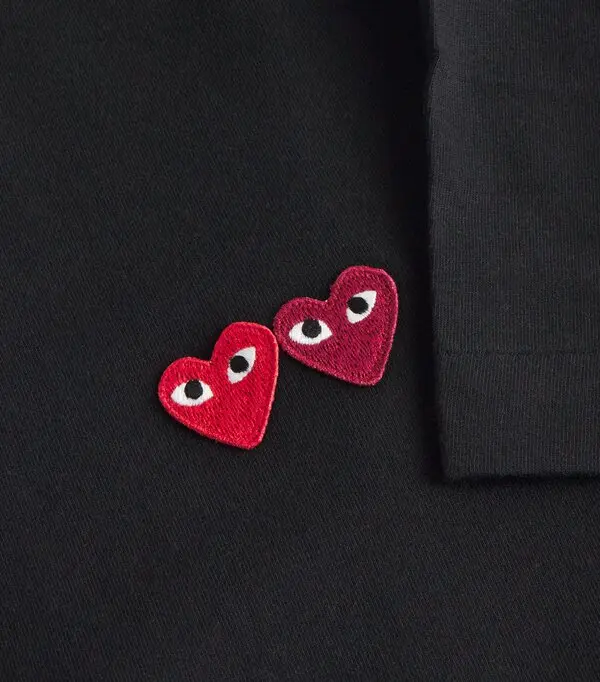 Play Comme Des Garcon Embroidered Double-heart T-shirt - Black