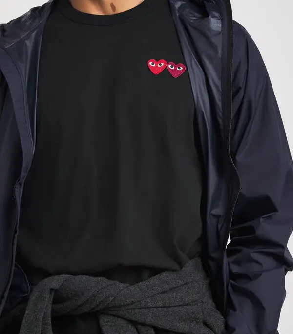 Play Comme Des Garcon Embroidered Double-heart T-shirt - Black