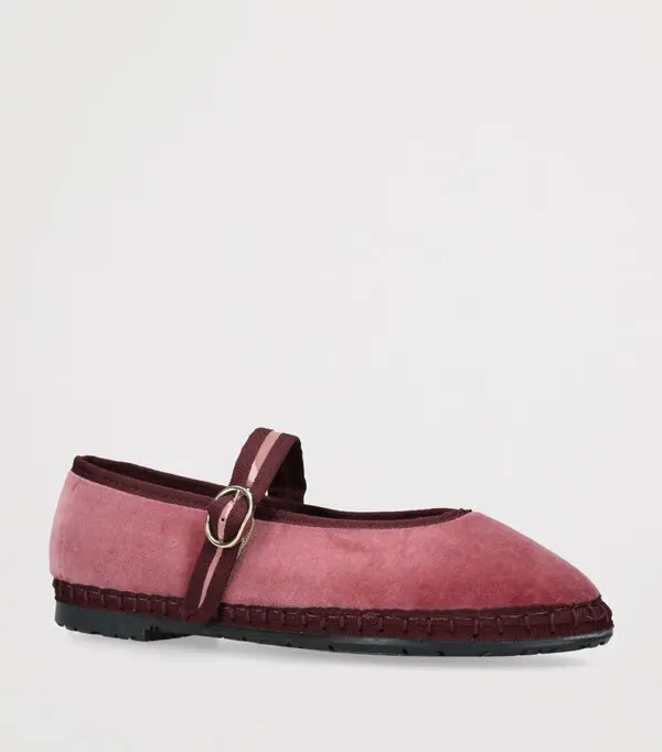 FLABELUS Velvet Mary Janes - Burgundy