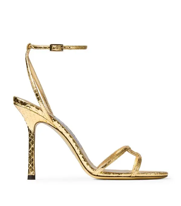 JIMMY CHOO 1998 Leo 100 Leather Heeled Sandals - Gold