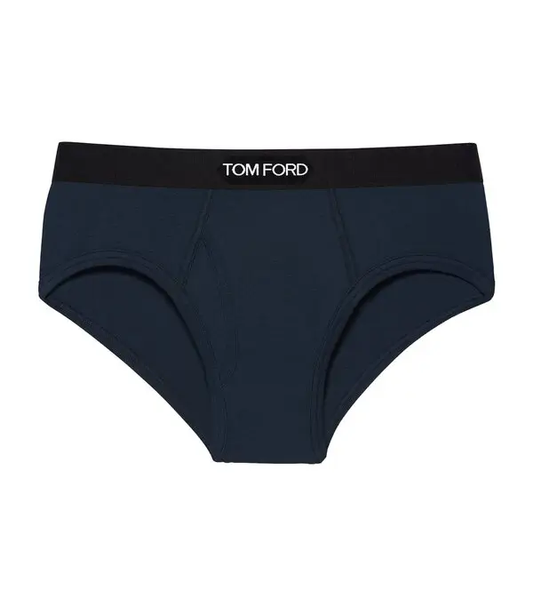 TOM FORD Stretch-cotton Logo Briefs - Navy