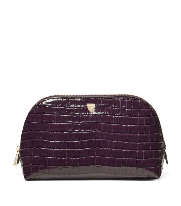 ASPINAL OF LONDON Small Croc-embossed Leather Cosmetic Case - Purple