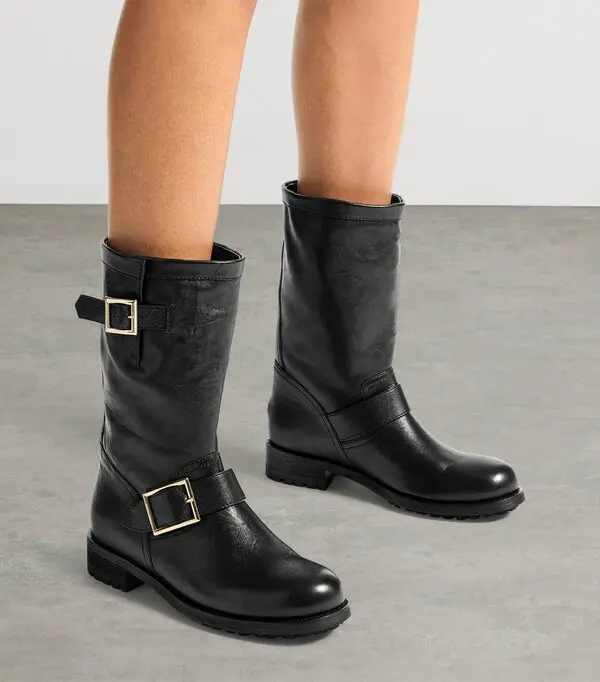 JIMMY CHOO Biker Mid Leather Boots