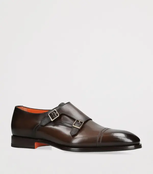 Santoni Leather Adrian Blake Monk Shoes - Brown