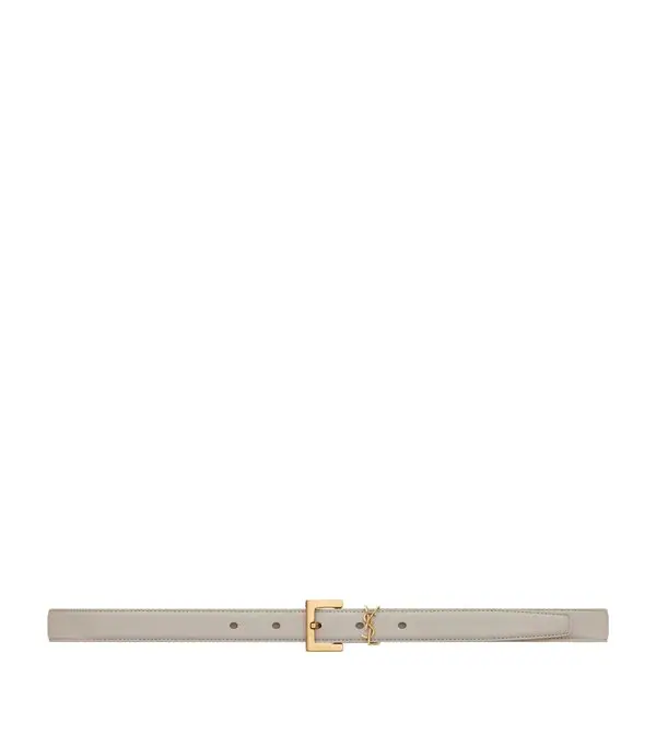 Saint Laurent Leather Monogram Belt - White