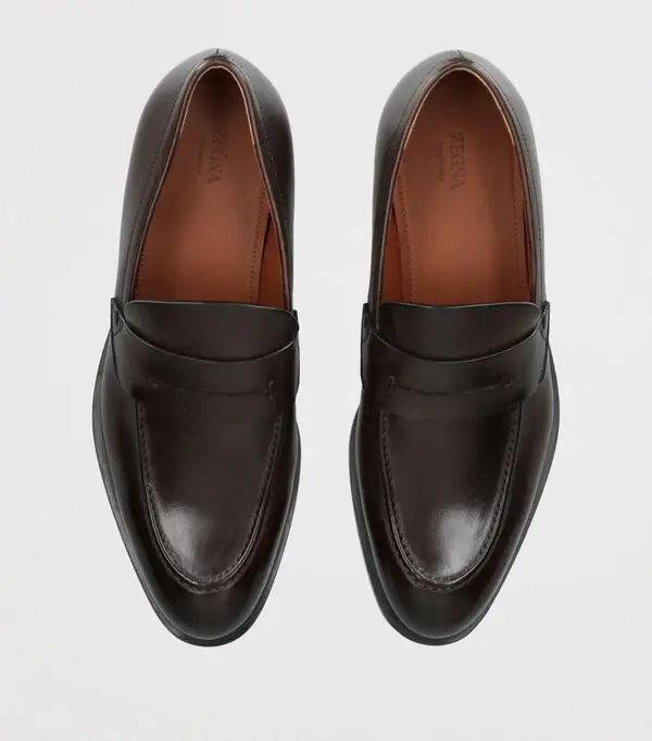 Zegna Leather L'asola Loafers - Brown