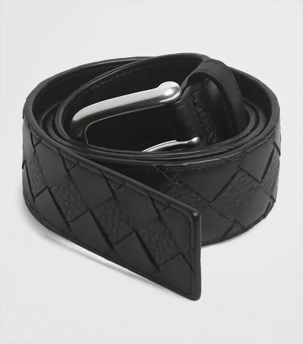Bottega Veneta Grained Leather Intrecciato Belt