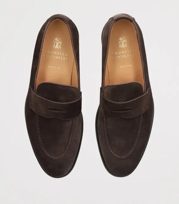 Brunello Cucinelli Suede Penny Loafers - Brown