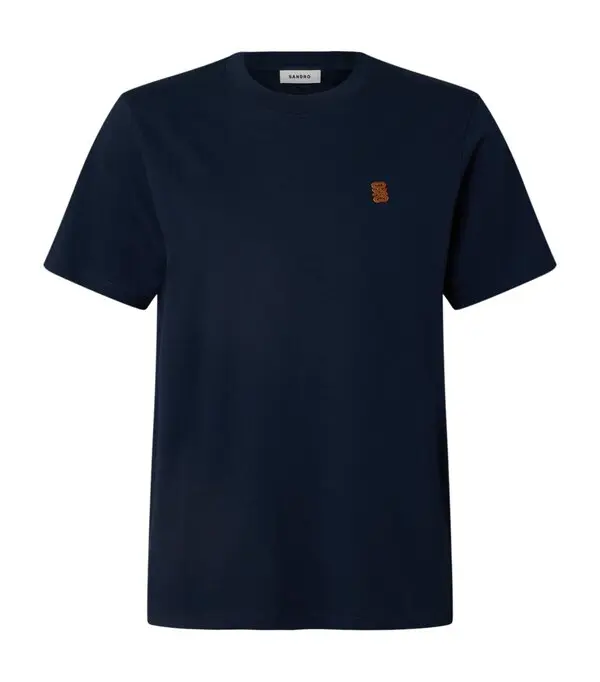 Sandro Cotton Logo-patch T-shirt - Blue