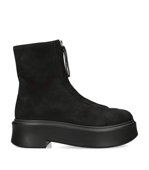 THE ROW Zipped Suede Ankle Boots - Black