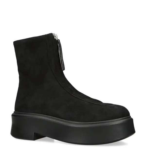 THE ROW Zipped Suede Ankle Boots - Black