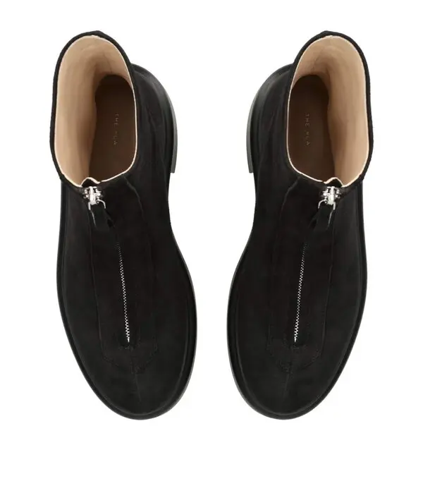 THE ROW Zipped Suede Ankle Boots - Black