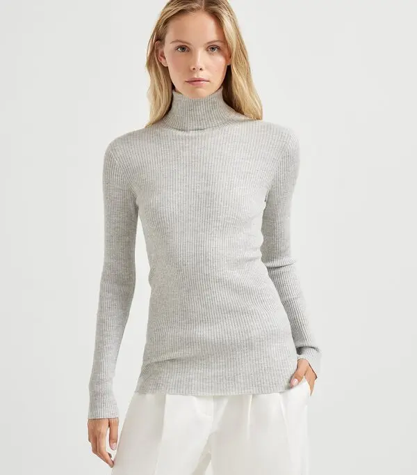 Brunello Cucinelli Cashmere-silk Blend Rollneck Sweater - Grey