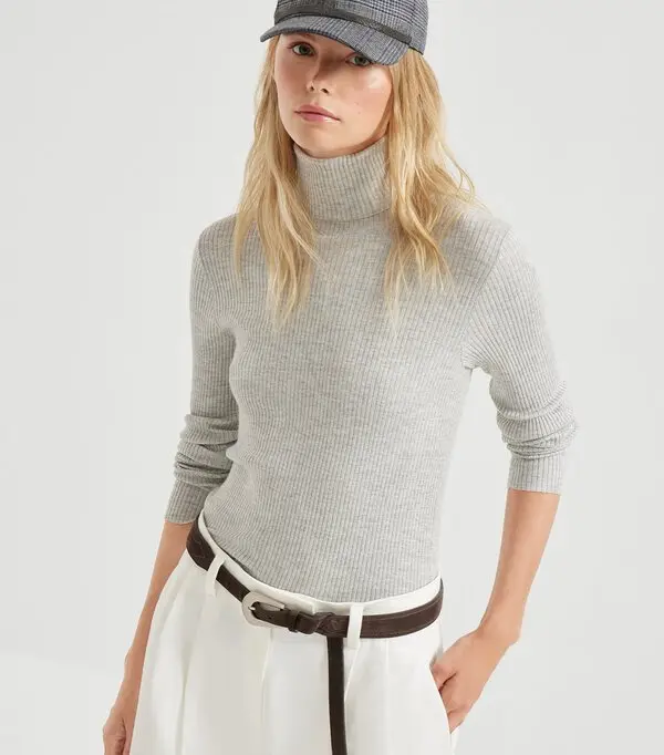 Brunello Cucinelli Cashmere-silk Blend Rollneck Sweater - Grey