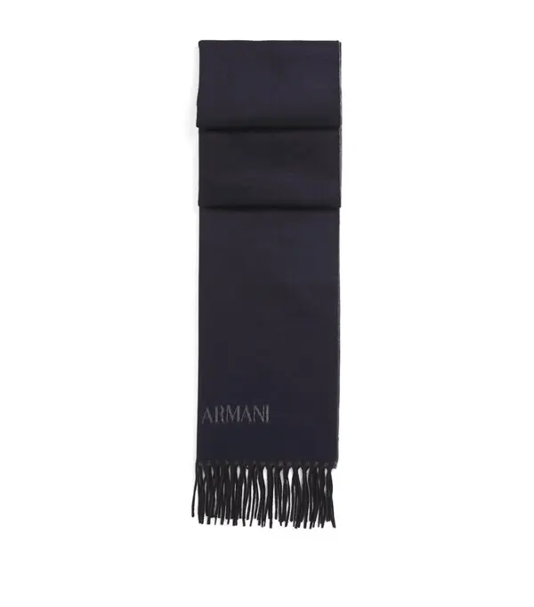 Giorgio Armani Silk-cashmere Fringe Scarf - Blue