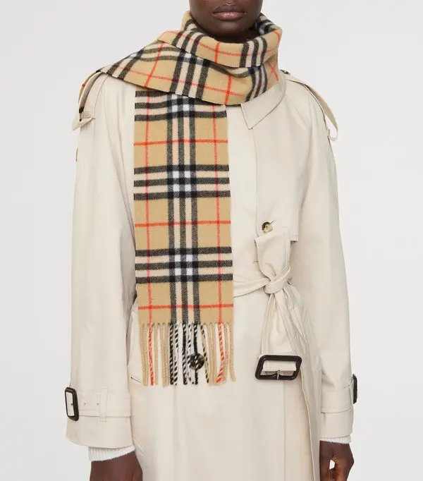 Burberry Cashmere Narrow Check Scarf - Beige