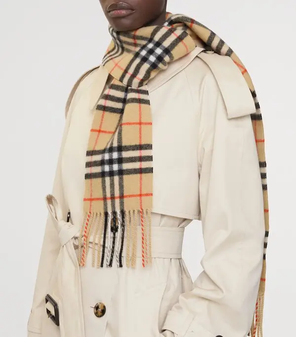 Burberry Cashmere Narrow Check Scarf - Beige