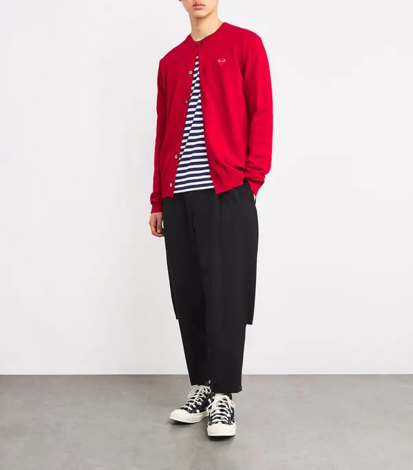 Play Comme Des Garcon Wool Heart Cardigan - Red