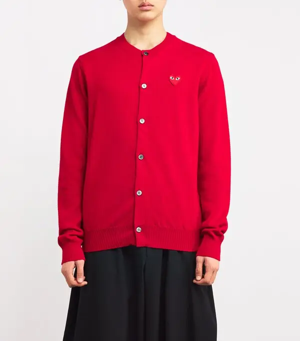 Play Comme Des Garcon Wool Heart Cardigan - Red