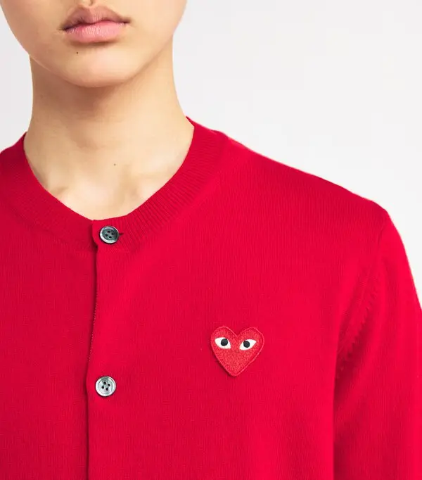 Play Comme Des Garcon Wool Heart Cardigan - Red
