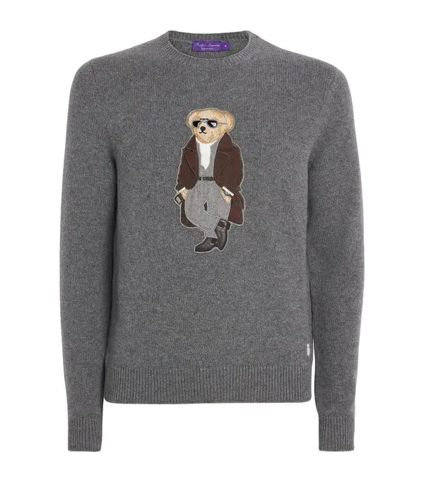 Ralph Lauren Purple Label Cashmere Polo Bear Sweater - Grey