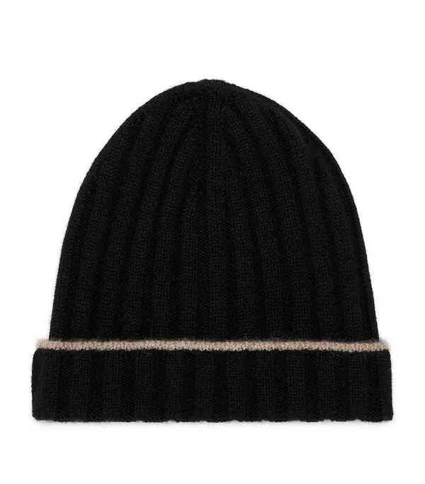 Brunello Cucinelli Cashmere Ribbed Beanie - Black