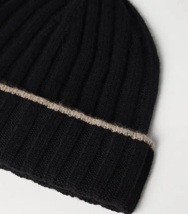Brunello Cucinelli Cashmere Ribbed Beanie - Black