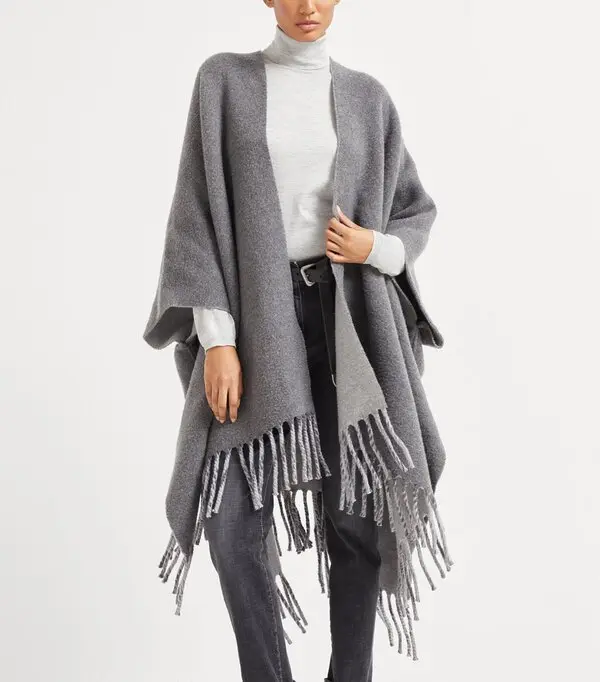 Brunello Cucinelli Wool-cashmere Reversible Poncho - Grey