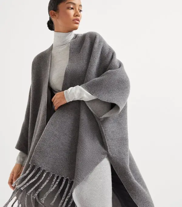 Brunello Cucinelli Wool-cashmere Reversible Poncho - Grey