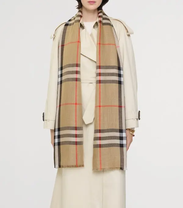 Burberry Wool-silk Reversible Check Scarf - Beige
