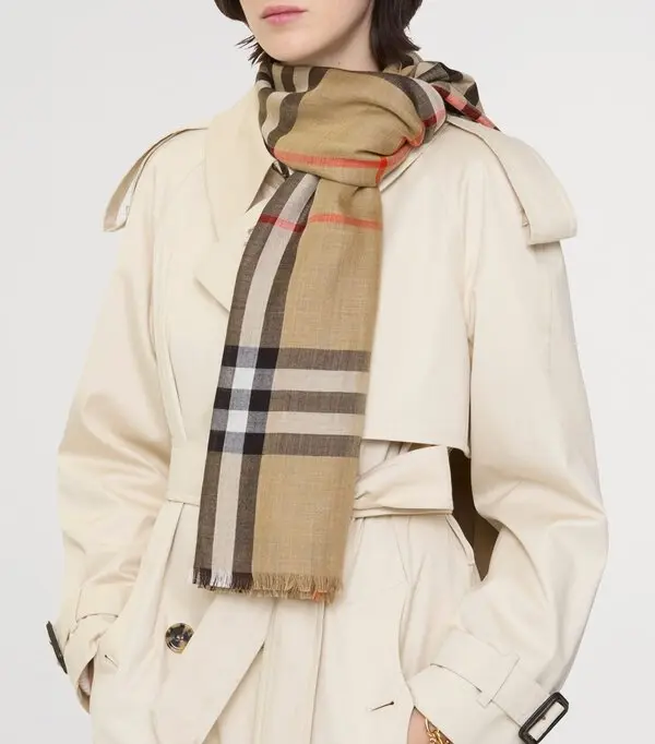 Burberry Wool-silk Reversible Check Scarf - Beige