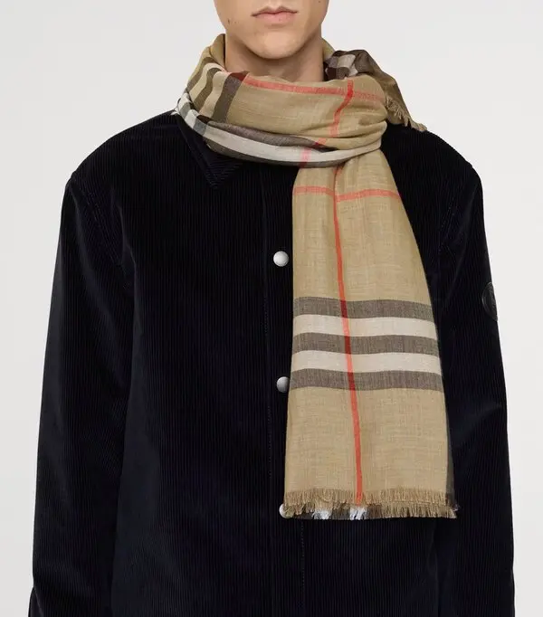 Burberry Wool-silk Reversible Check Scarf - Beige