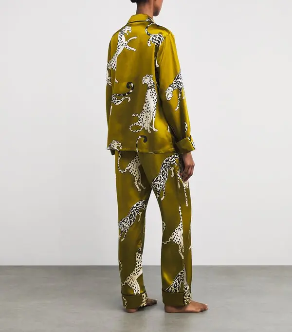Olivia Von Halle Silk Cheetah Lila Pyjama Set - Gold