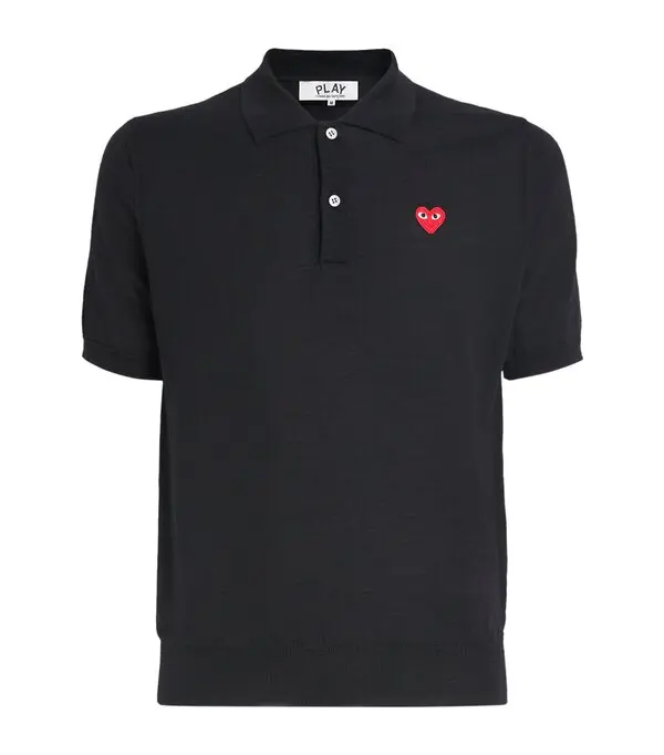 Play Comme Des Garcon Wool Heart Logo Polo Shirt - Black