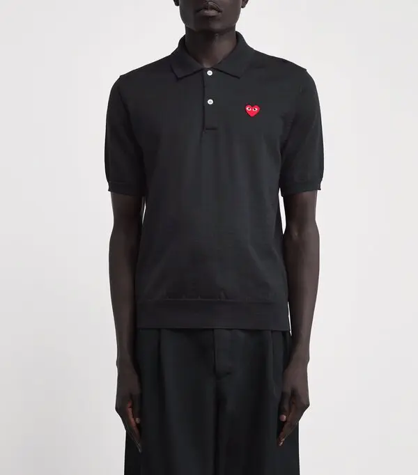 Play Comme Des Garcon Wool Heart Logo Polo Shirt - Black