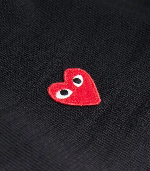Play Comme Des Garcon Wool Heart Logo Polo Shirt - Black