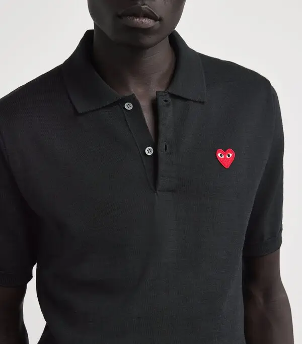 Play Comme Des Garcon Wool Heart Logo Polo Shirt - Black