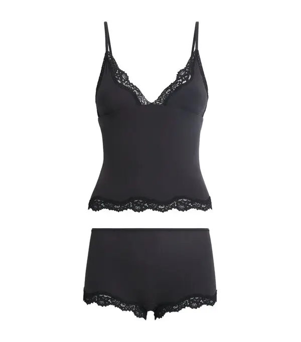 SKIMS Fits Everybody Lace-trim Cami And Shorts Set - Black