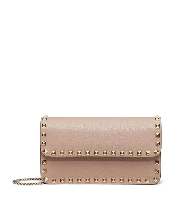 Valentino Garavani Leather Rockstud Chain Wallet - Nude