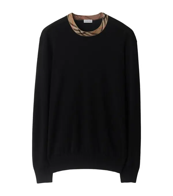 Burberry Wool Check-trim Crew-neck Sweater - Black