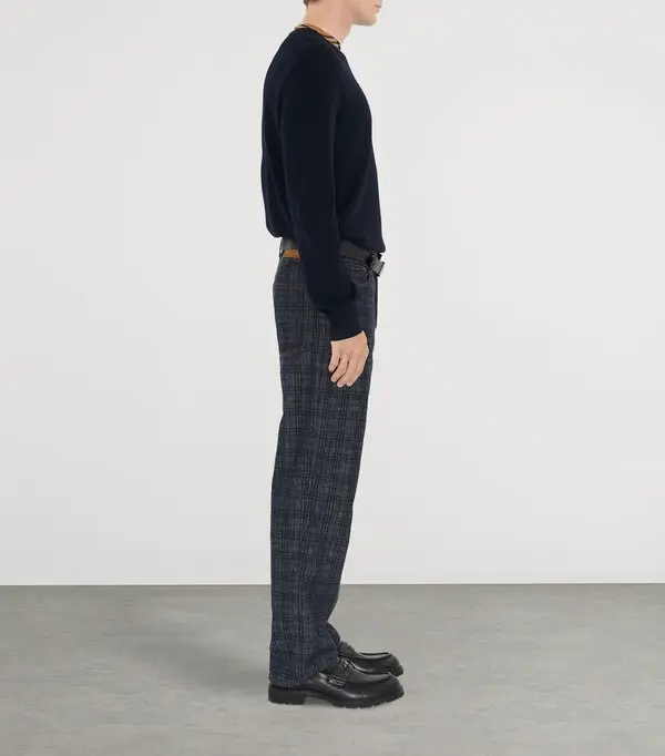 Burberry Wool Check-trim Crew-neck Sweater - Black