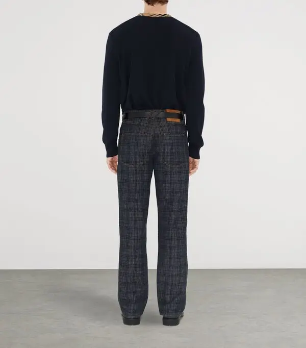 Burberry Wool Check-trim Crew-neck Sweater - Black