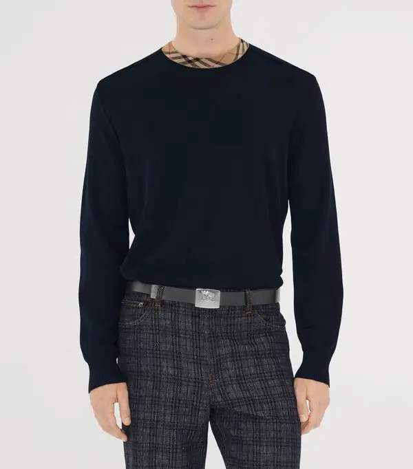 Burberry Wool Check-trim Crew-neck Sweater - Black