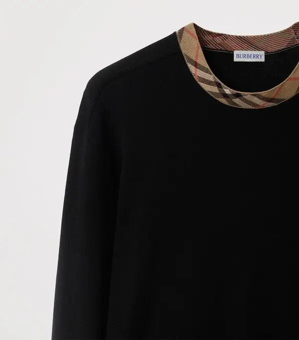 Burberry Wool Check-trim Crew-neck Sweater - Black