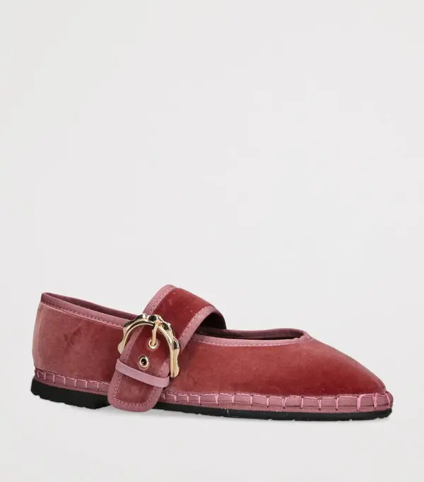 FLABELUS Velvet Mary Jane Flats - Pink