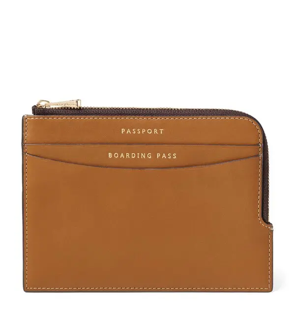 ASPINAL OF LONDON Leather Zipped Travel Wallet - Brown
