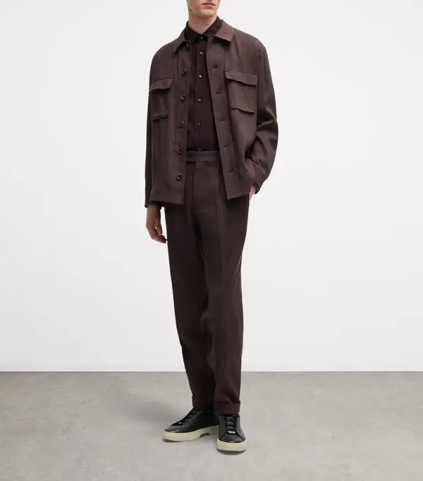 BOSS Linen Slim Shirt - Brown